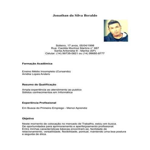 Jonathan curriculo foto | RTF