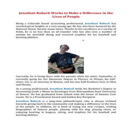 Jonathan Rubeck Works to Make a Difference in the Lives of People | PDF