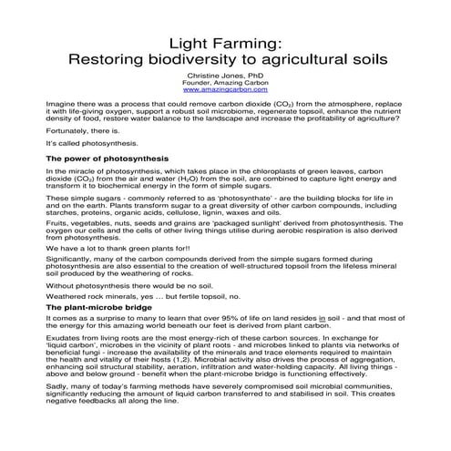 C. Jones, "Light Farming: Restoring biodiversity to agricultural soils ...