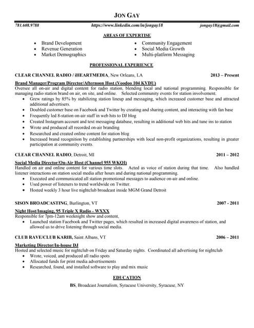 Radio Resume 2016 | DOCX | Talk Show | Genres