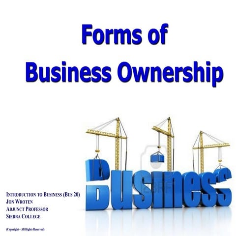 Forms of Business Ownership - Intro to Business | PPT