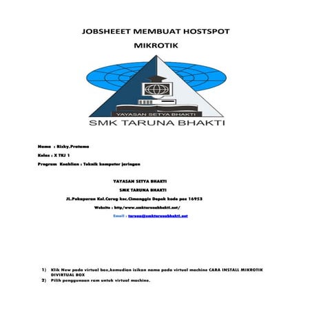 Langkah langkah membuat hotspot MikroTik di virtualbox | PDF