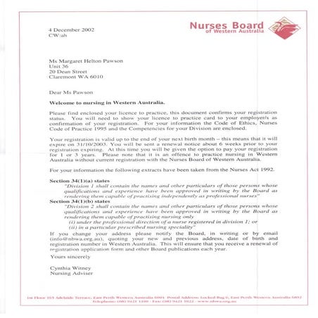 Letter from the Nurses Board of Western Australia | PDF