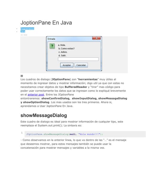 Joption Pane En Java Pdf