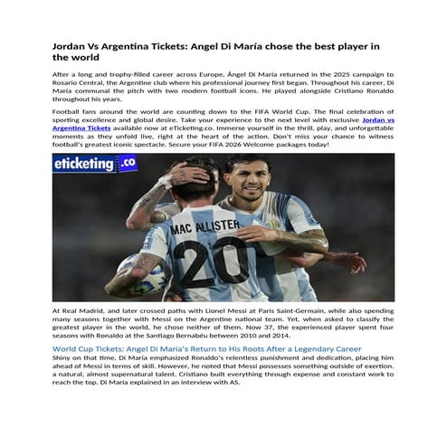 Jordan Vs Argentina Tickets Angel Di María chose the best player in the ...