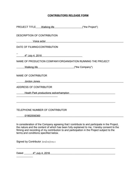 Contributor release form Kai | DOC