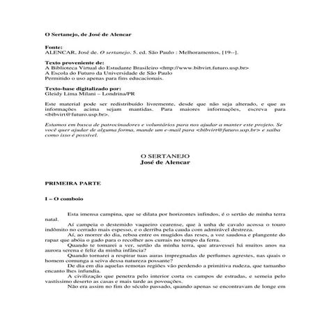 José de Alencar - O sertanejo | PDF