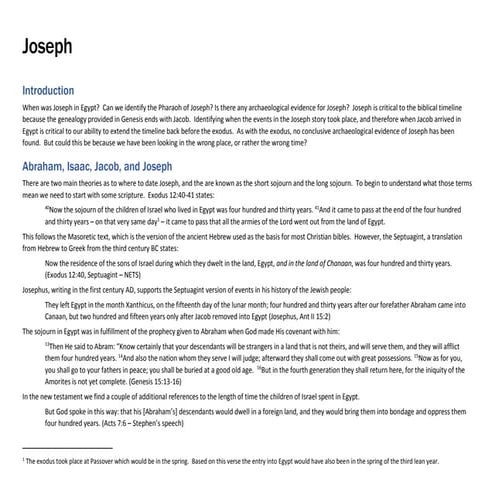 Joseph the Son of Israel in Egypt Biblical Text | PDF