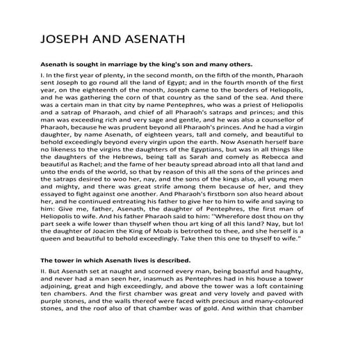 Joseph and Asenath by E.W. Brooks | PDF