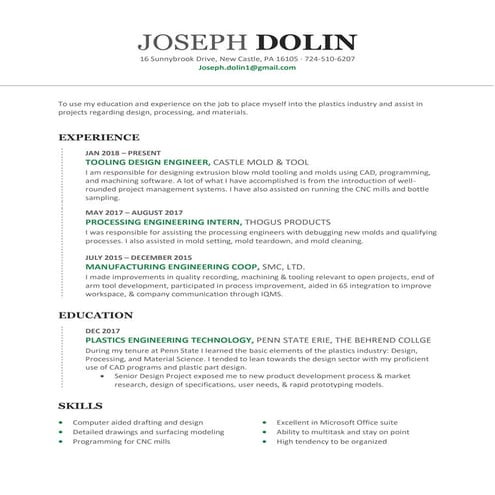 Joseph Dolin Resume 2020 | PDF