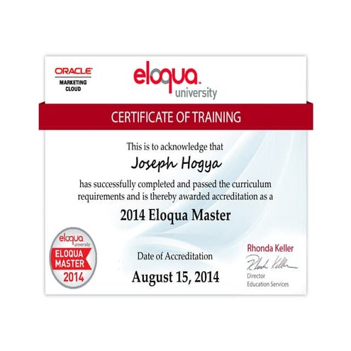 Eloqua University, 2014 Eloqua Master | PDF