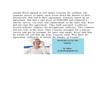 Joseph kiser agreed to sell james casazza his sailboat. on separate | DOCX