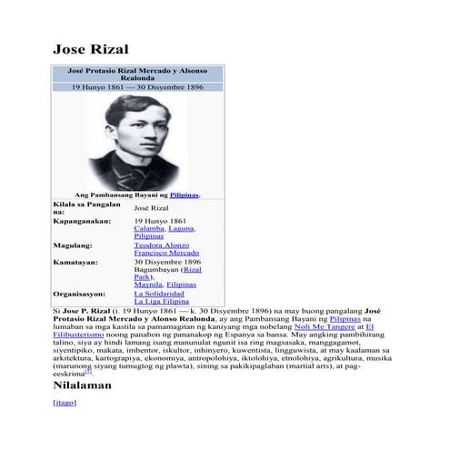 Talambuhay Ni Jose Rizal Maikling Talambuhay Ni Dr. Jose Rizal