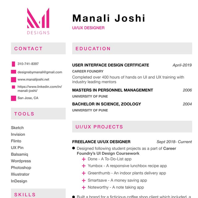 Manali Joshi UI Designer Resume | PDF