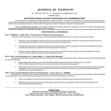 Joshua M. Pawson - Occupational Safety and Health Coordinator | DOCX