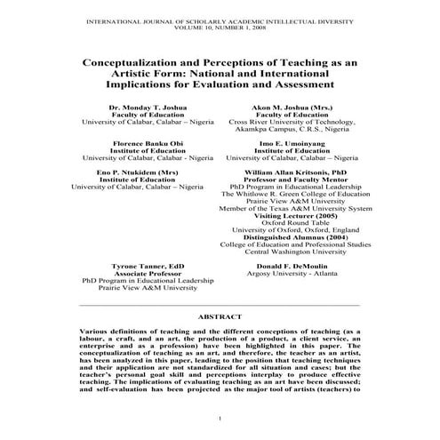 Joshua, monday conceptualization and perceptions of teaching as an ...