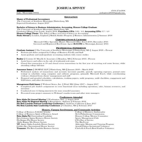 Joshua spivey resume_fall18_linked_in | PDF | Business and Finance