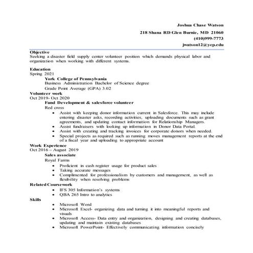 Joshua watson resume 2020 | DOCX