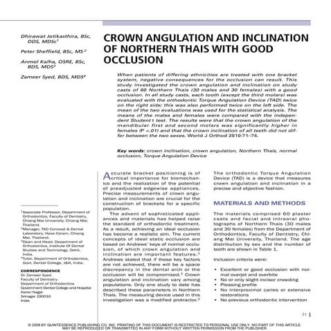 Crown Angulation and Inclination with good occlusion | PDF