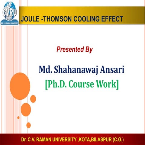Joule thomson cooling effect | PPTX