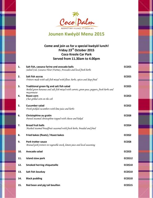 Coco Palm Creole Day menu | PDF