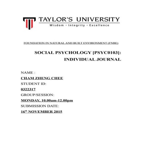 Psychology journal assignment | DOCX