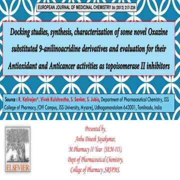 Docking studies, synthesis, characterization of some novel Oxazine substituted 9-anilinoacridine ...