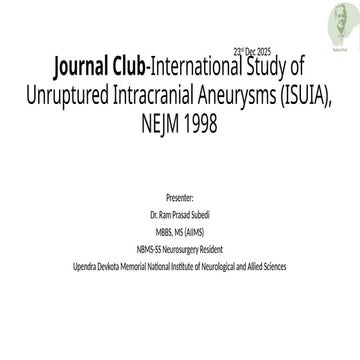 Journal Club-International Study of Unruptured Intracranial Aneurysms ...