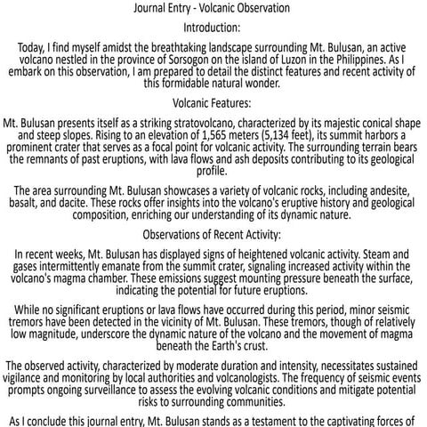 Journal Entry of volcanic eruption activity | PPTX