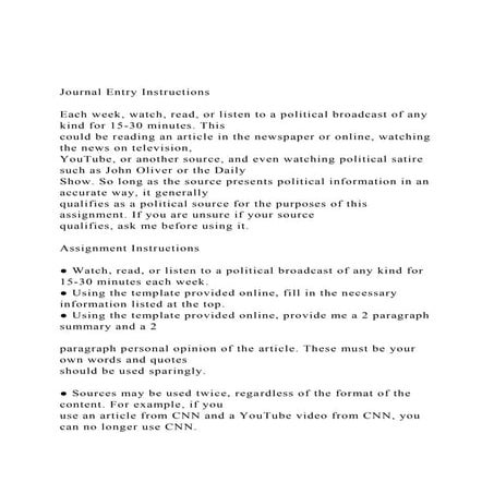 Journal Entry Instructions Each week, watch, read, or lis.docx