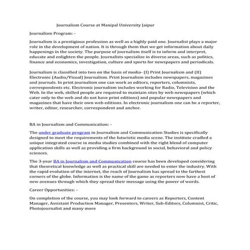 Journalism course at manipal university jaipur | DOC