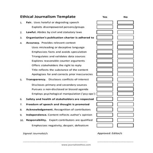 Journalism Ethics - Editors Checklist | PDF