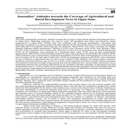 Journalists’ attitudes towards the coverage of agricultural and rural ...