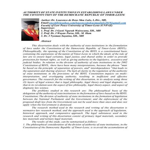 AUTHORITY OF STATE INSTITUTIONS IN ESTABLISHING LAWS UNDER THE ...