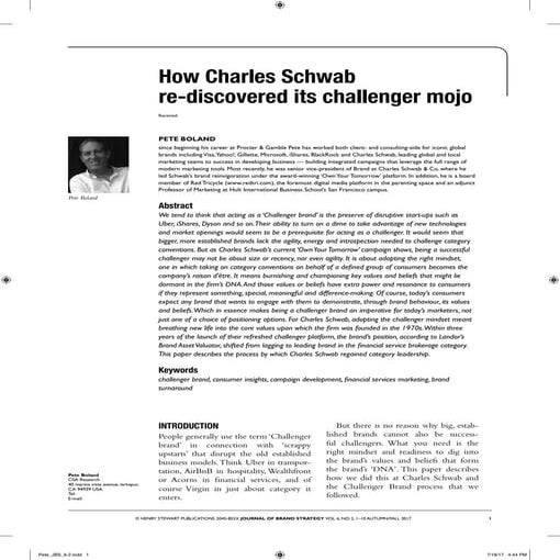 How Charles Schwab re-discovered its challenger mojo | PDF
