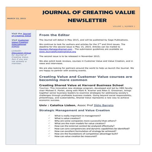 Journal of Creating Value Newsletter | PDF