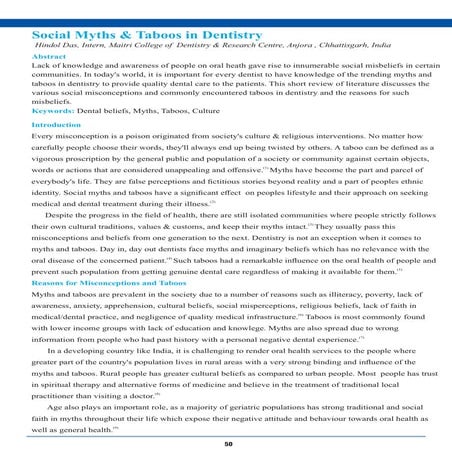 Social Myths & Taboos in Dentistry- Journal of Dental Health of India | PDF