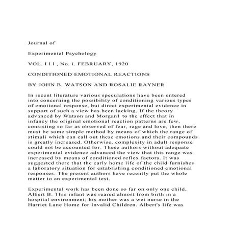 Watson and Rayner ppt. on Little Albert experiment | PPTX