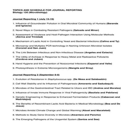 Journal reporting schedule (bio 120) | PDF