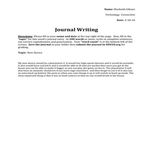 Journal Writing 7th Grade Docx 2 | PDF