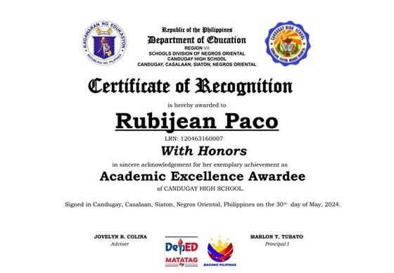 DepEd Certificates-Recognition for quarterly recognition | PPT