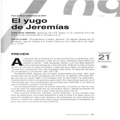 Joven | Lección 9 | El yugo de Jeremías | Escuela Sabática | PDF
