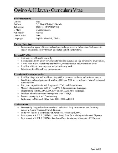 charles cv | DOCX | Technology & Computing