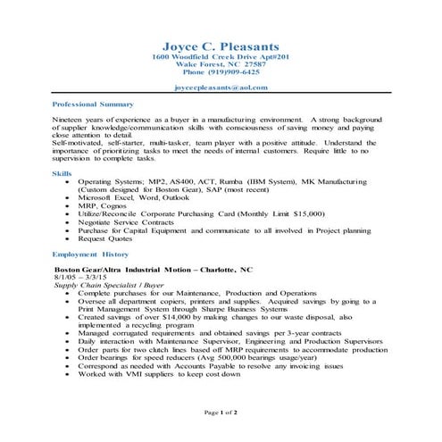Joyce Pleasants resume | DOCX | Logistics | Business