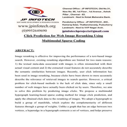 Jpd1437 Click Prediction For Web Image Reranking Using Multimodal Sparse Coding Pdf