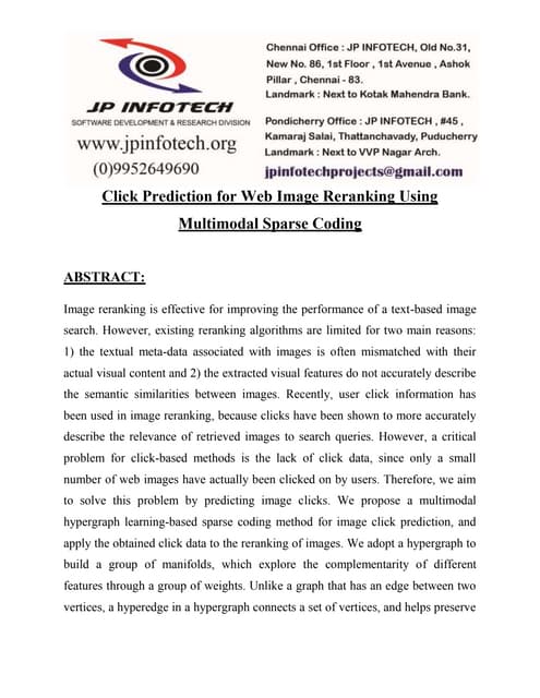 Jpd1437 Click Prediction For Web Image Reranking Using Multimodal Sparse Coding Pdf