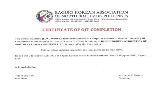 Salinas OJT Certificate of Completion | PDF