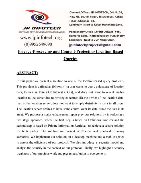 Jpj1424 Privacy Preserving And Content Protecting Location Based