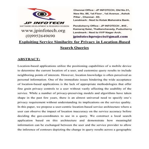 JPJ1437 Exploiting Service Similarity for Privacy in Location-Based Search Queries | DOCX