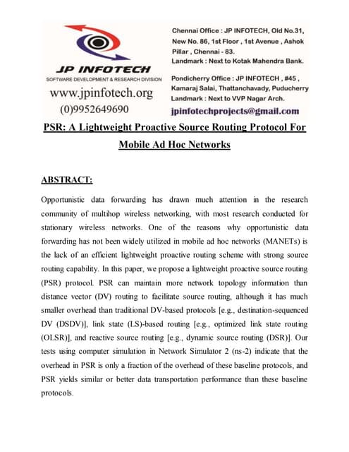 Jpn1418 Psr A Lightweight Proactive Source Routing Protocol For Mobile 6319
